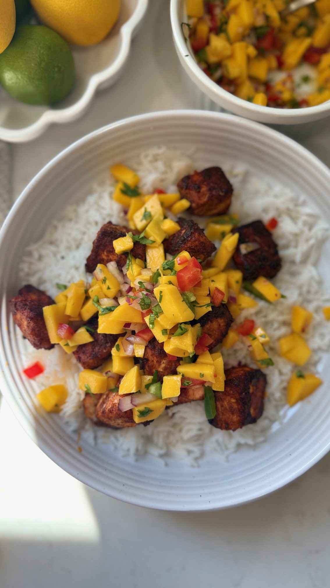 BBQ Salmon Bowls with Mango Salsa - stokedathome.com